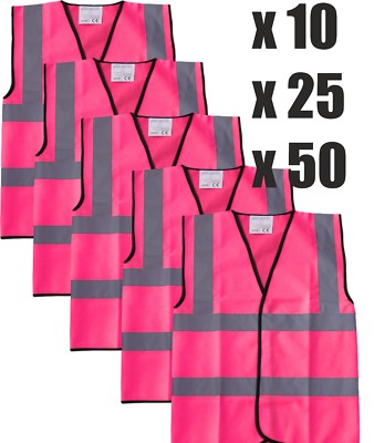 BULK MULTI BUY PINK Hi Vis Viz Vest High Visibility Safety X5 X10 X25 ...