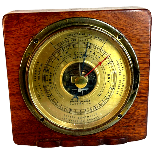 Vintage Airguide Desk Barometer Wood Mid Century Modern Brass Square ...