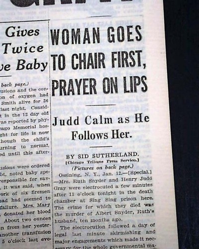 RUTH SNYDER & H. Judd Sing Sing Prison ELECTRIC CHAIR Execution 1928 ...