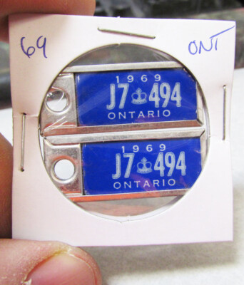 1969 Ontario pair of J7 494 Canada License Plate tag key chain War Amps ...