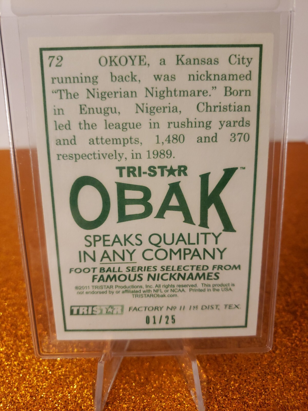 2011 TRI-STAR Obak - Green #72 Christian Okoye /25 for sale online | eBay