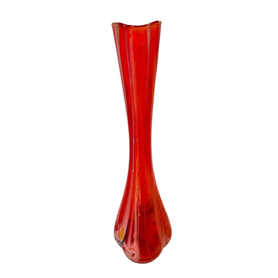 Vtg Art Glass Red Rainbow Swirl Swung Bulb Base Genuine Hand Blown 15 ...