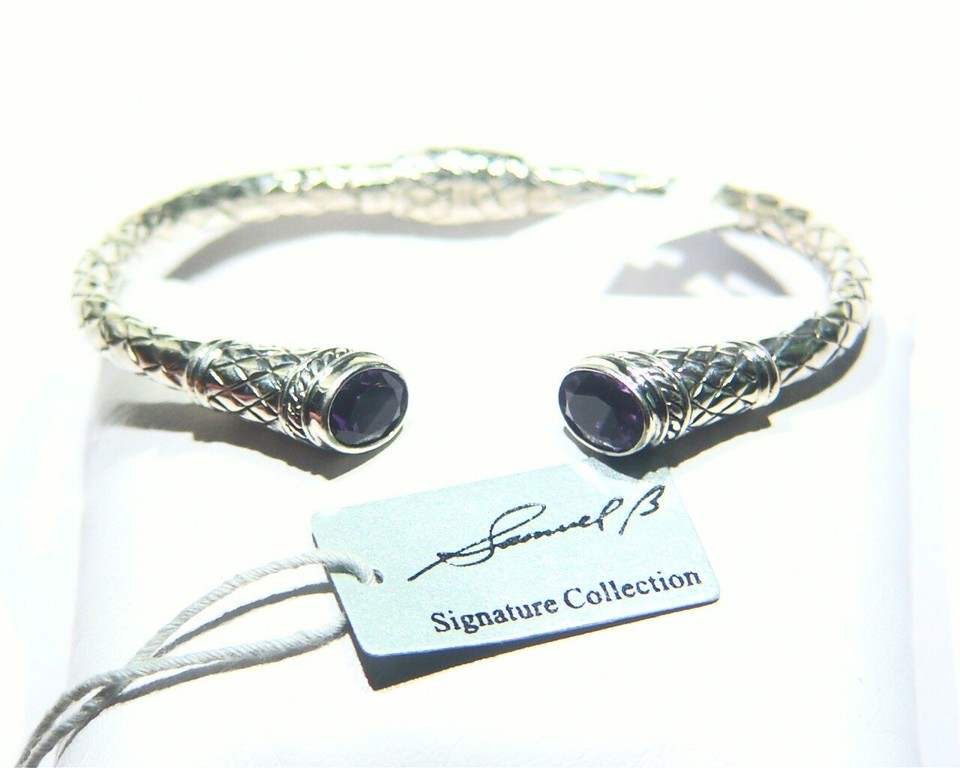 NEW BJC SAMUEL B BEHNAM STERLING SILVER DESIGNER AMETHYST BANGLE ...