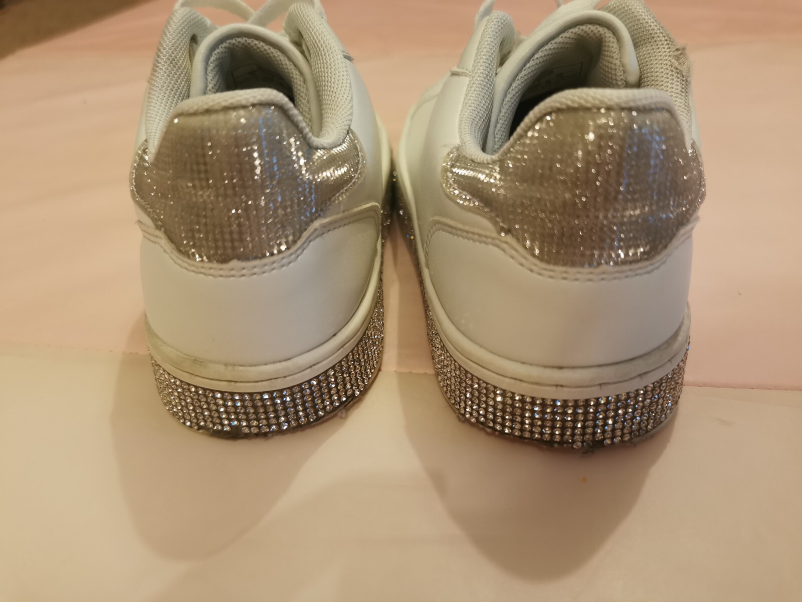 Silver Diamonte sole white trainers Bling Size 2.5 | eBay UK