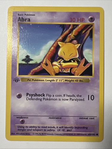 Pokémon TCG Abra Base Set 43/102 Regular 1st Edition Common | eBay