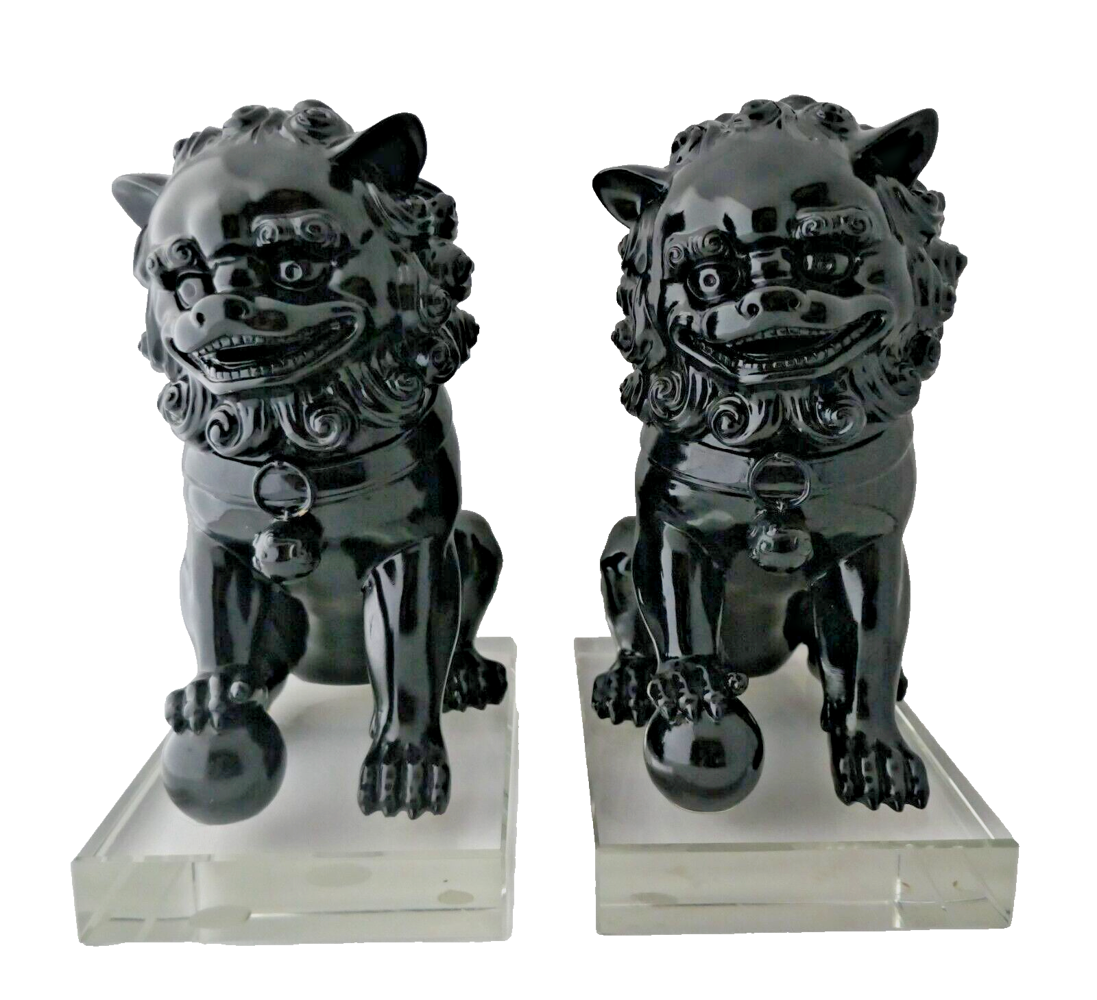 Modern pair of Black Chinese Foo Dogs on Large Lucite Base Bookends ...