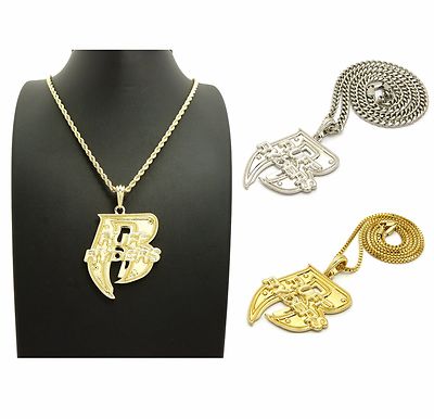 NEW RUFF RYDERS 'R' PENDANT & 24" BOX/CUBAN/ROPE CHAIN HIP HOP NECKLACE ...