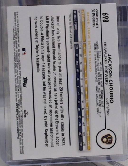 2024 TOPPS ASG JACKSON CHOURIO ROOKIE FOIL #698 BREWERS M2K | eBay