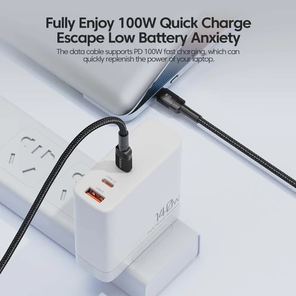 Type-C to Type-C Cable PD 60W Fast Charger Braided Long USB Lead LED ...