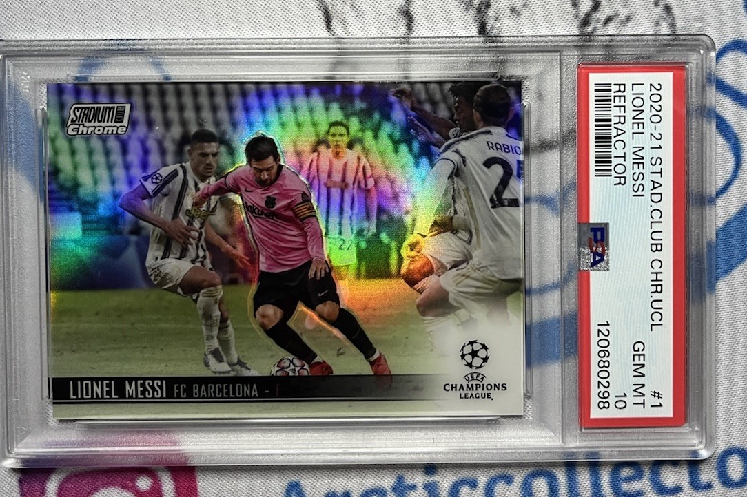 2020-21 Topps Stadium Club Chrome UCL Refractor #1 Lionel Messi PSA 10 ...