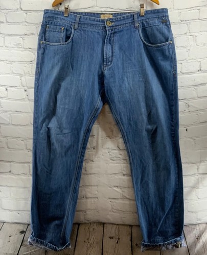 DNM Splash Jeans Mens Sz 42” Blue Denim Relaxed Fit Gingham Lined Cuffs ...