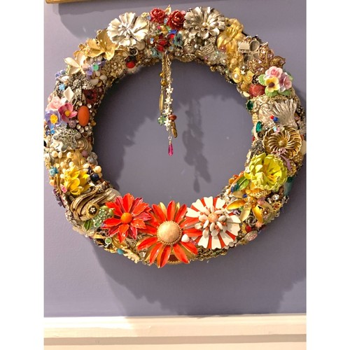 Wreath Embellished Vintage Modern Jewelry OOAK 12" Unique Beautiful ...
