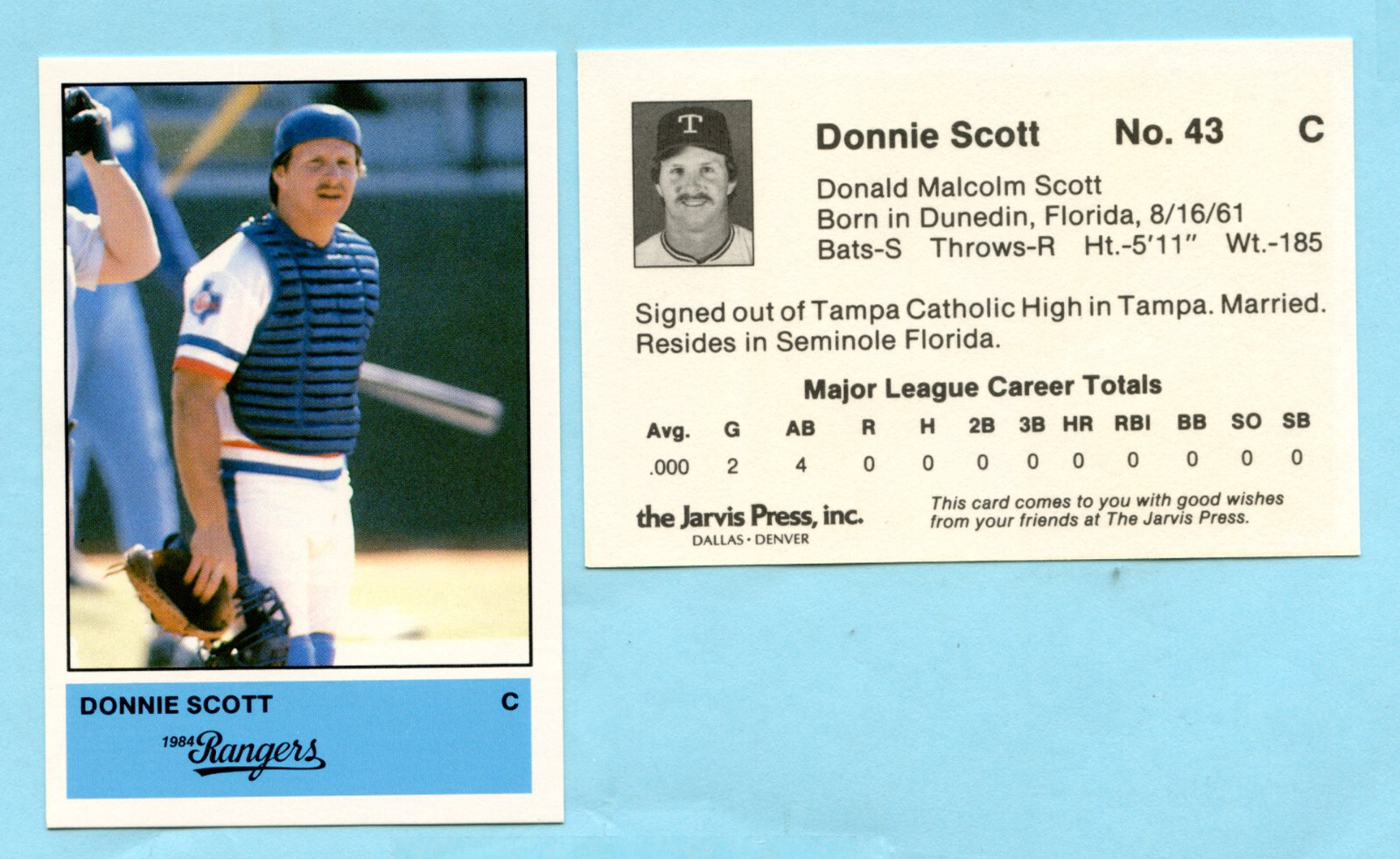 1984 the Jarvis Press, inc. - Texas Rangers - Donnie Scott- Box 912 | eBay