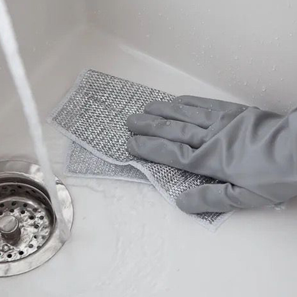 Non-Scratch Wire Mesh Dishwashing Cloth with Crevice Brush for Wet Dry ...