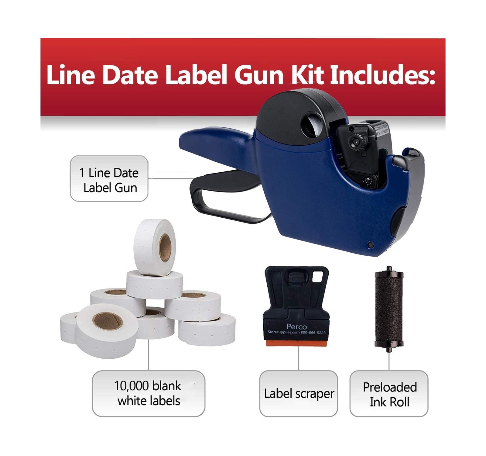 Perco Pro 1 Line Date Label Gun Kit, Includes 8 Digits Date Gun Labeler ...