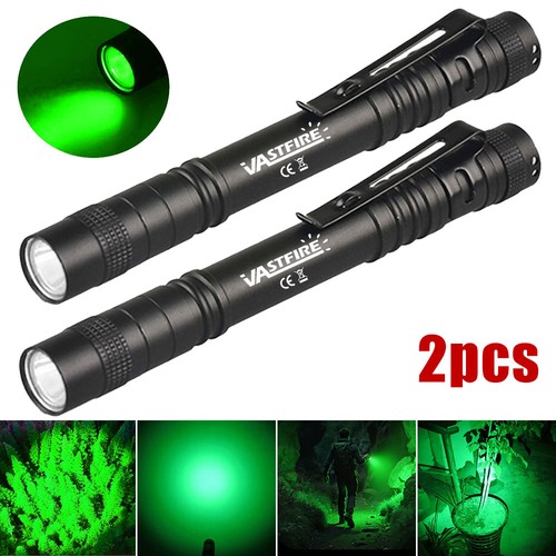 2x Green LED Flashlight Powerful Camping Small Torch Clip Penlight ...