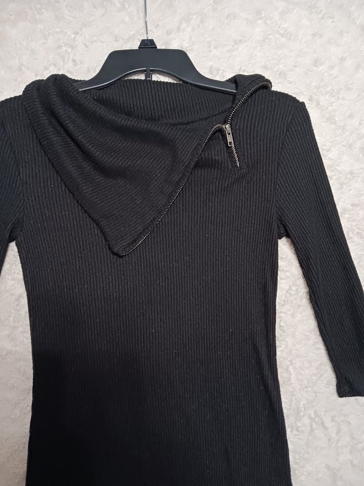 No Boundaries- Black Sweater tunic Zip cowl neck Collar Juniors/Woman's ...