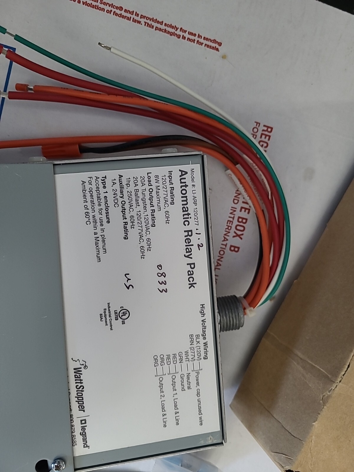 WATT STOPPER AUTOMATIC RELAY PACK FOR LIGHTING INTEGRATOR PANEL LI-ARP ...