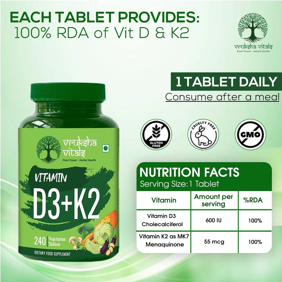 Vruksha Vitals Vitamin D3 K2 Tabletten, 240 Tabletten | eBay.de