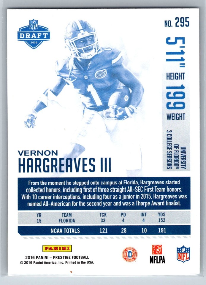 2016 Panini Prestige Vernon Hargreaves III Rookie Tampa Bay Buccaneers ...