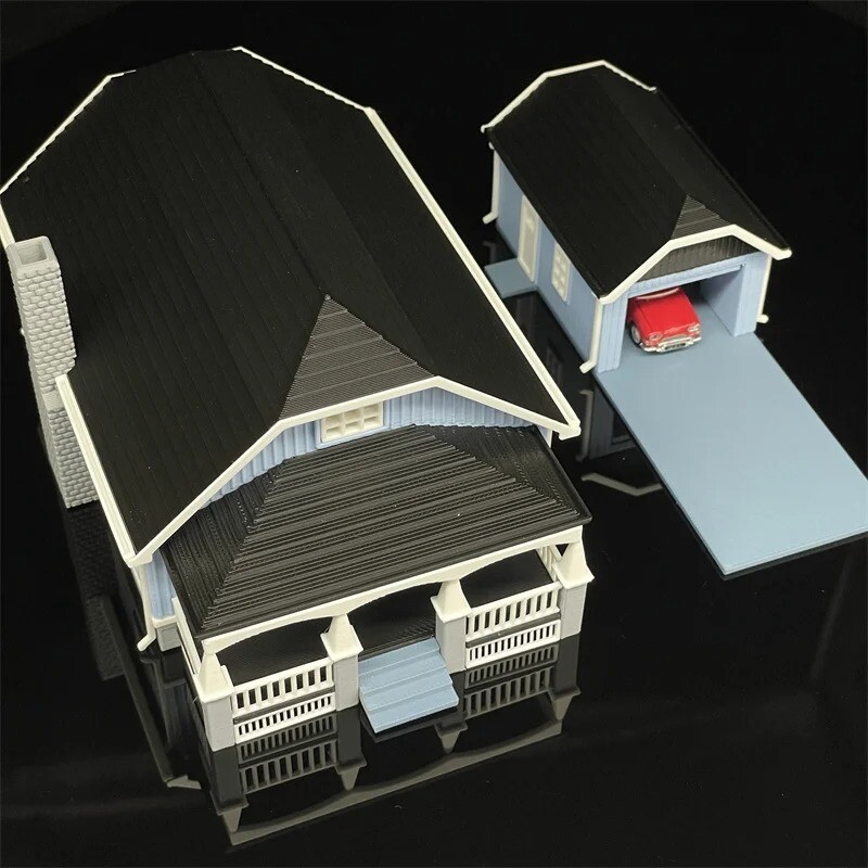 1/87 HO Scale Two-story House with Garage Model Miniature Building Sand ...