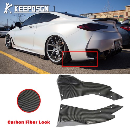 For INFINITI Q50 Q60 Carbon Look Rear Diffuser Bumper Lip Side Skirt ...