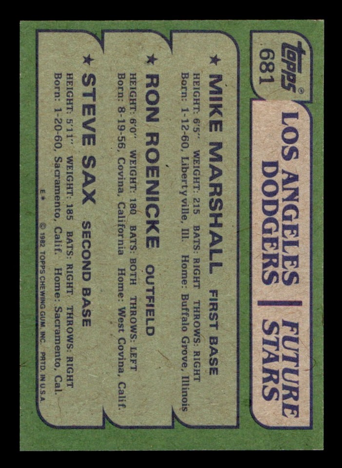 1982 Topps Baseball #681 Dodgers Future Stars Steve Sax NM *d4 | eBay