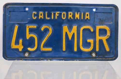 Vintage 1970s California License Plate Blue and Yellow 452 MGR - Rough ...