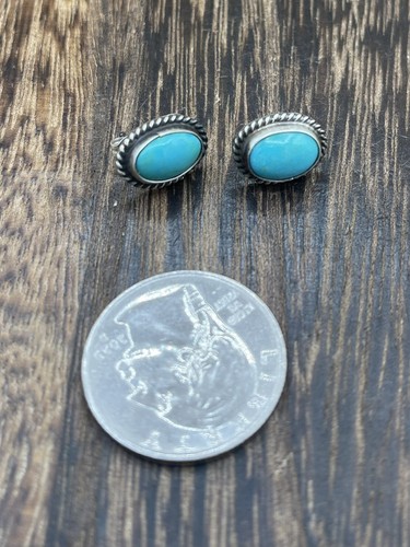 Navajo Handmade Sterling Silver Kingman Turquoise Post Stud Earrings ...