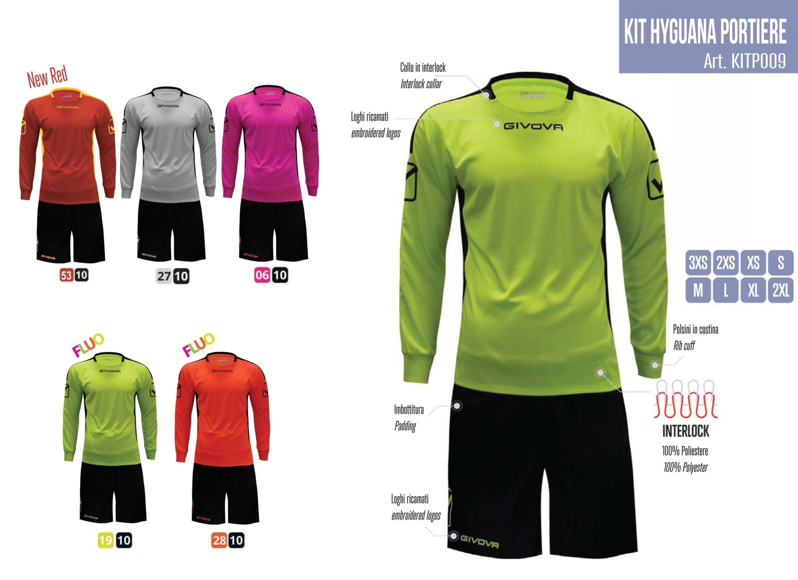 Completo Calcio da Portiere KIT HYGUANA GIVOVA con IMBOTTITURA 5 Colori ...
