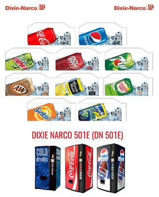 (10) Dixie Narco 501e 12 oz "CAN" Vend Labels - Flavor Strips -VARIETY ...