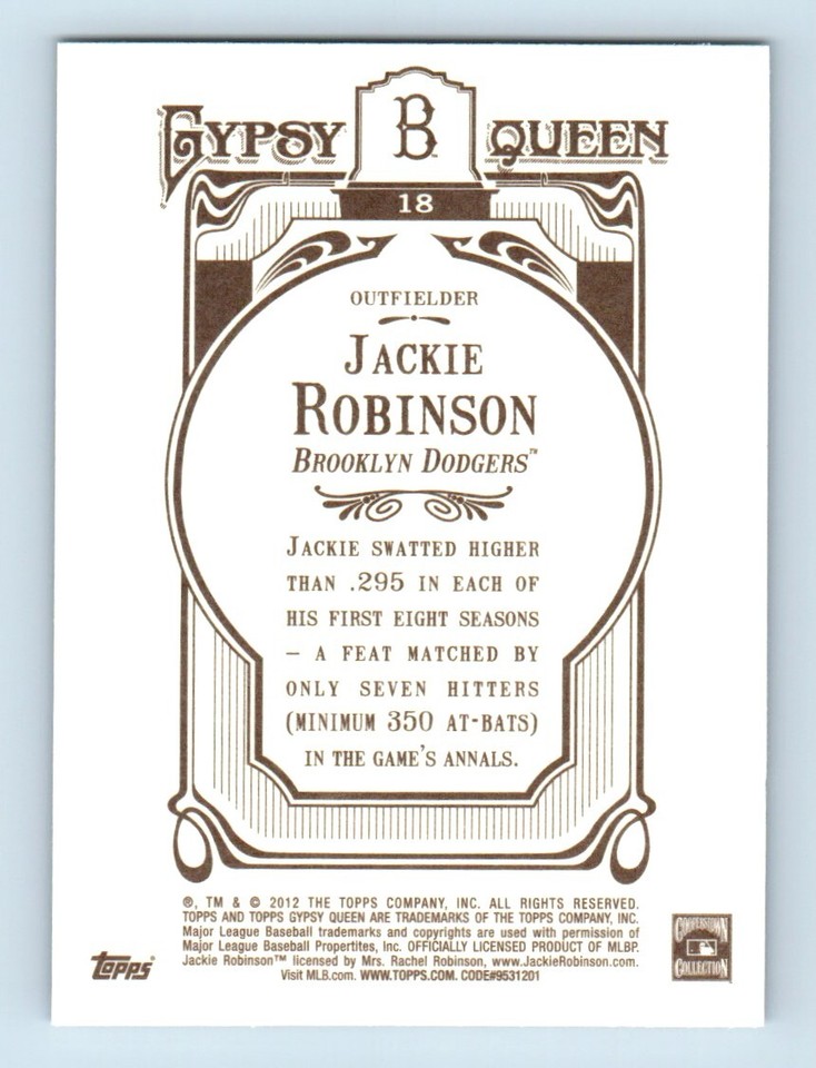 2012 Topps Gypsy Queen Jackie Robinson Brooklyn Dodgers #18 | eBay