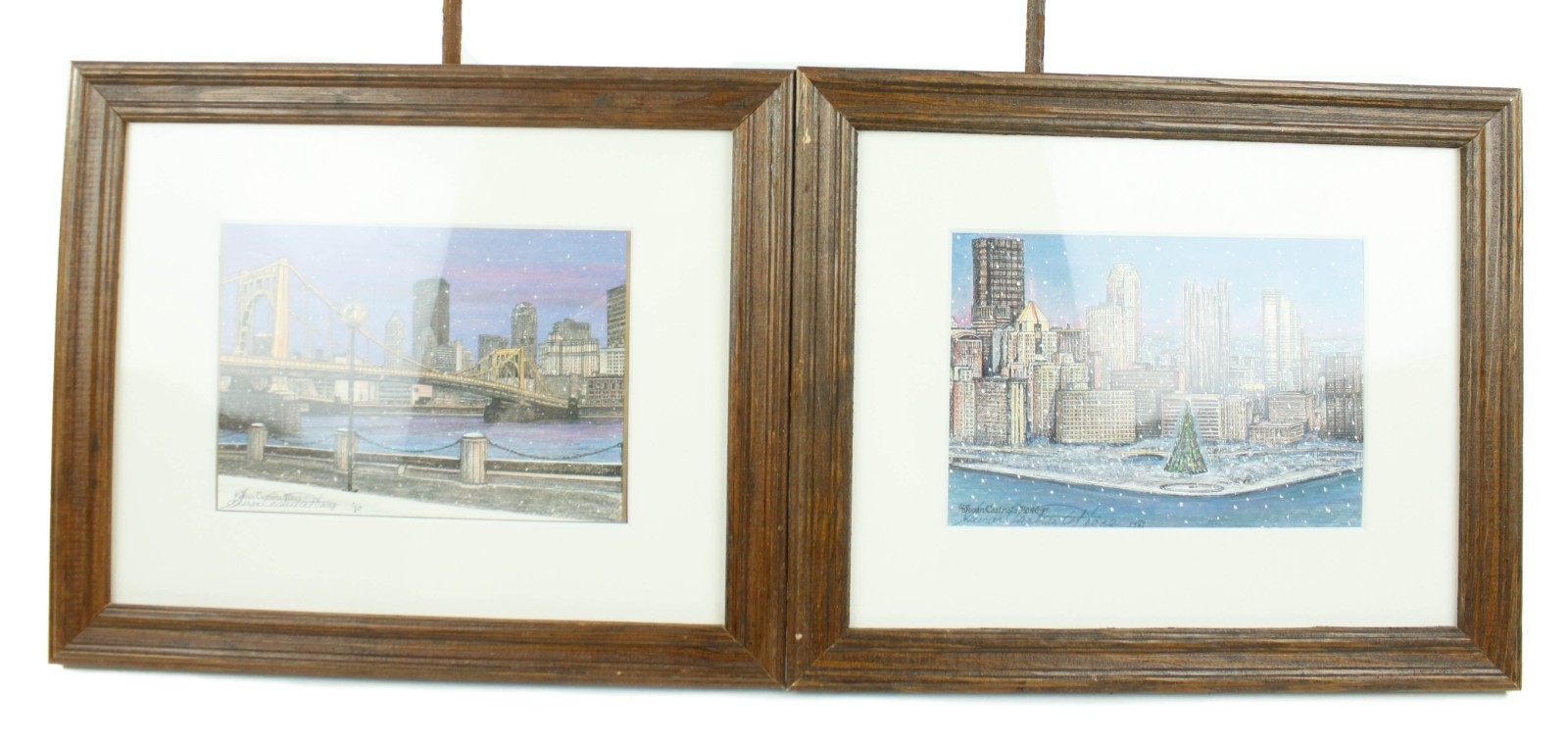 Susan Castriota Hoag 1989 Signed Cityscape Downtown Christmas Winter ...