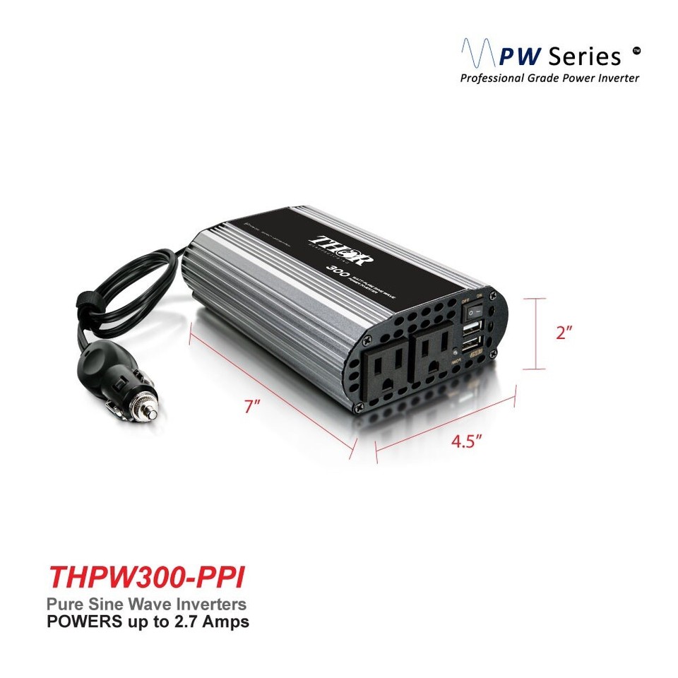 NEW Thor THPW 300/600 PPI Power Inverter for Automotive 12V Adapter 2 ...