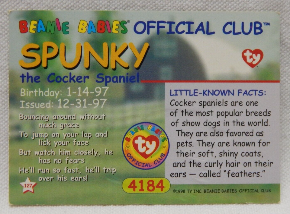 Beanie Babies Card 127 Spunky The Cocker Spaniel | eBay