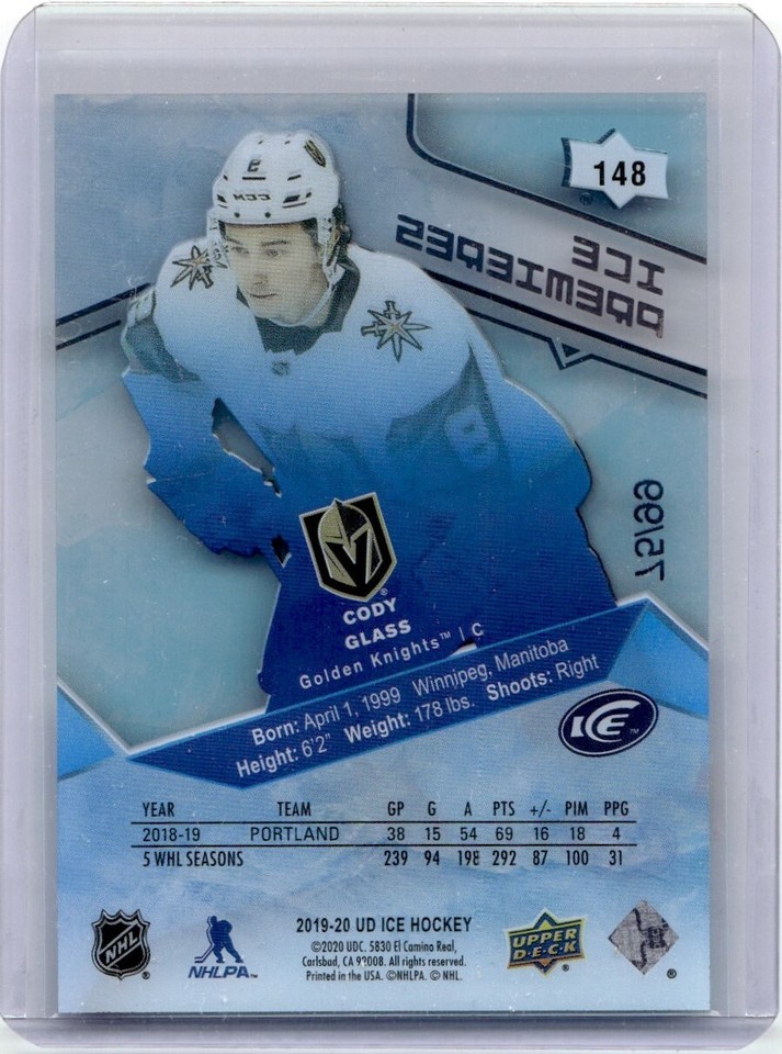 2019-20 Upper Deck Ice Rookie Cody Glass RC 75/99 Vegas Golden Knights ...