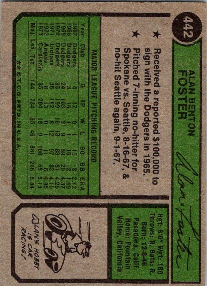 Alan Foster 1974 Topps #442 St. Louis Cardinals | eBay