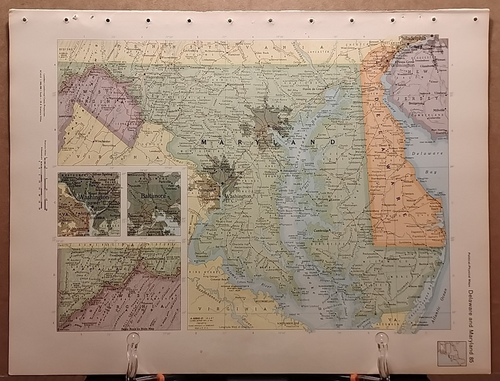 1966 Vintage DELAWARE & MARYLAND Map from Encyclopedia Britannica World ...