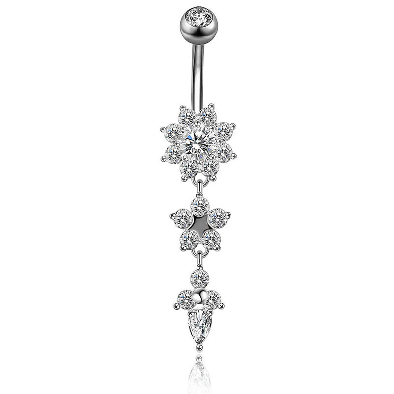 6PCS 14G Stainless Steel Crystal Belly Button Rings Navel Rings ...
