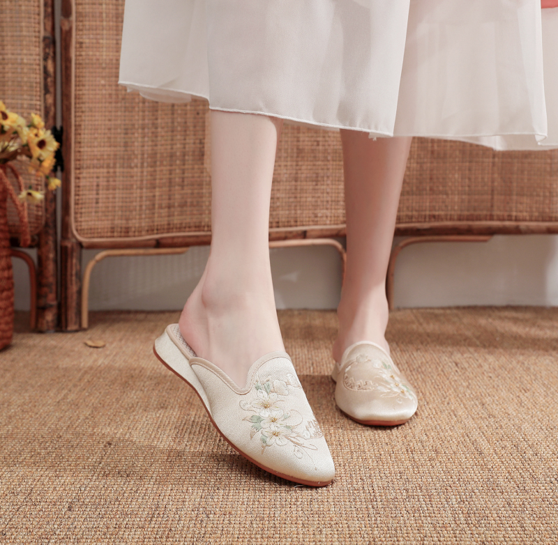 Women's Satin Embroidered Slippers Shoes Spring/summer Fabric Shoes ...