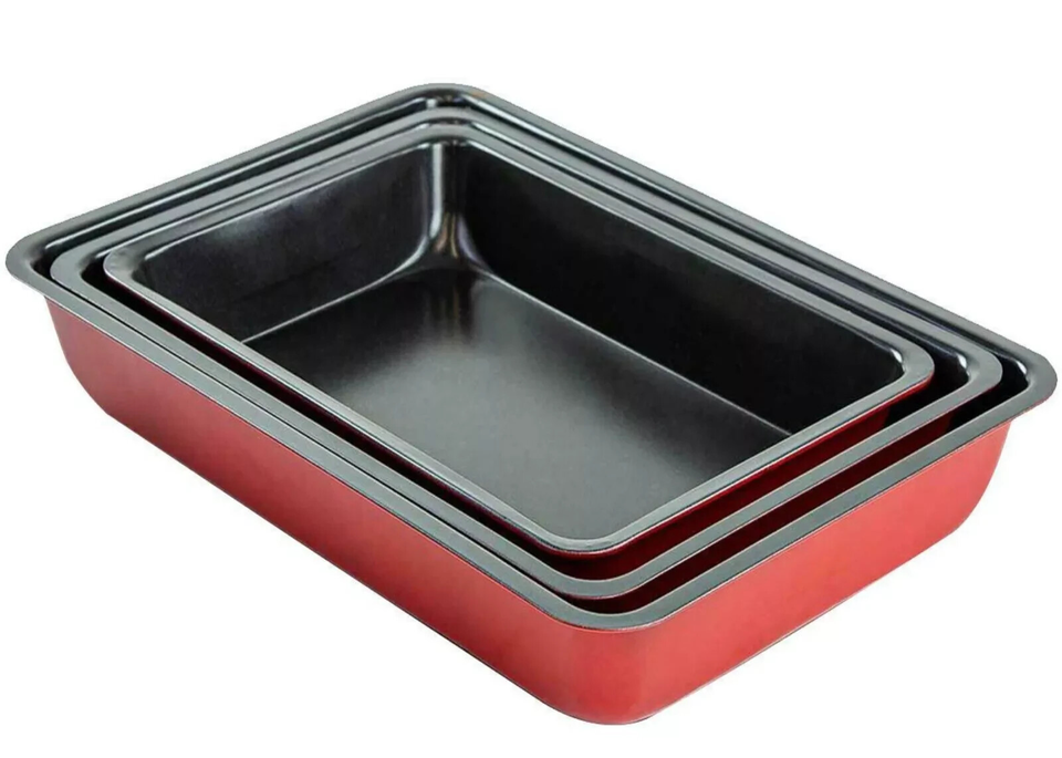 LARGE 3 PIECE NON STICK OVEN BAKING ROASTING PAN DISH ROAST TIN TRAYS ...