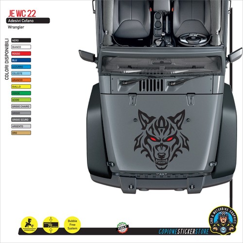 1 Anti-reflective sticker STYLIZED WOLF HEAD for hood WRANGLER JK WC22 ...