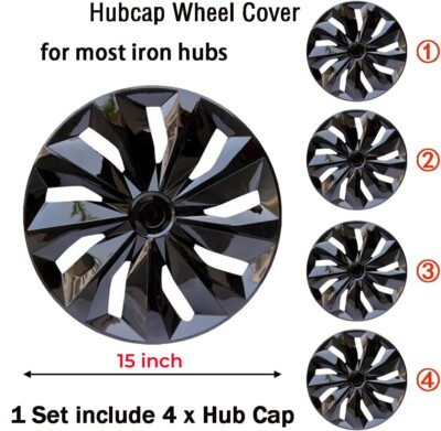 "Honda Civic Hubcaps | Set of 4 | 15"" | Black | Glossy | Plastic ...