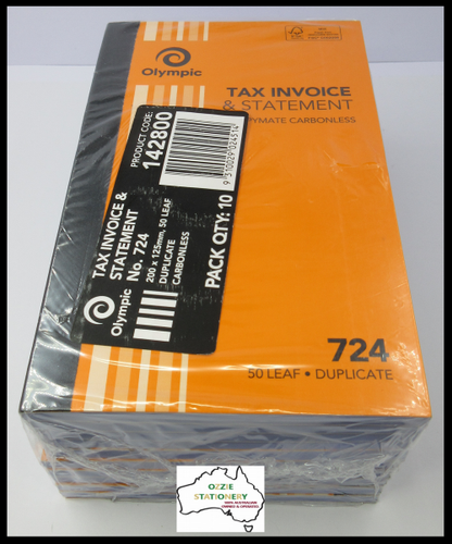 NEW 10 x Olympic Tax Invoice & Statement Book 724 Carbonless 50 Leaf ...