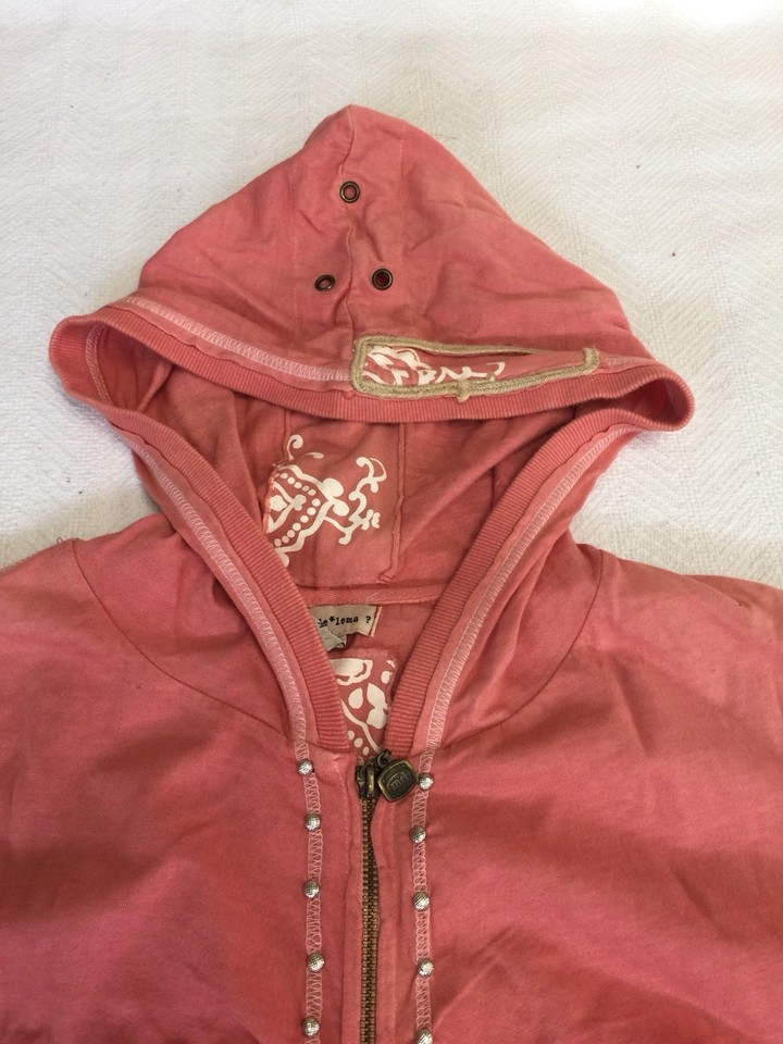 Coral Colored Zip Front Hoodie W/Bohemian Accents And Silver Studs Sz M ...