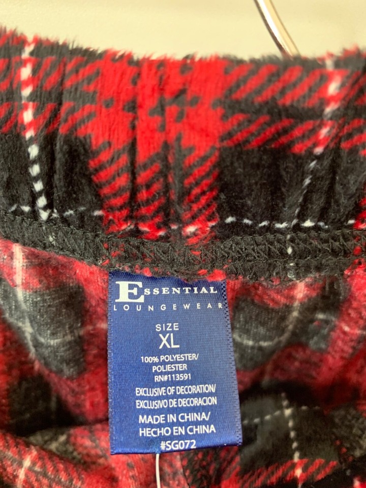 ESSENTIAL SLEEPWEAR Men's Pajama Pants XL Red Silky Fleece Plaid ...