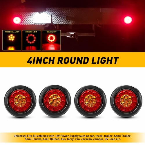 4x 4inch Round Red/Amber 16 LED Brake Stop Turn Signal Tail Light 12V ...