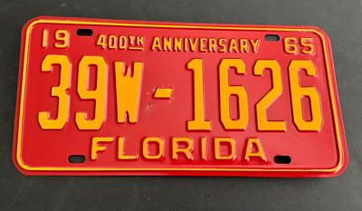 1965 Florida License Plate Tag 400th Anniversary Levy 39W-1626 | eBay