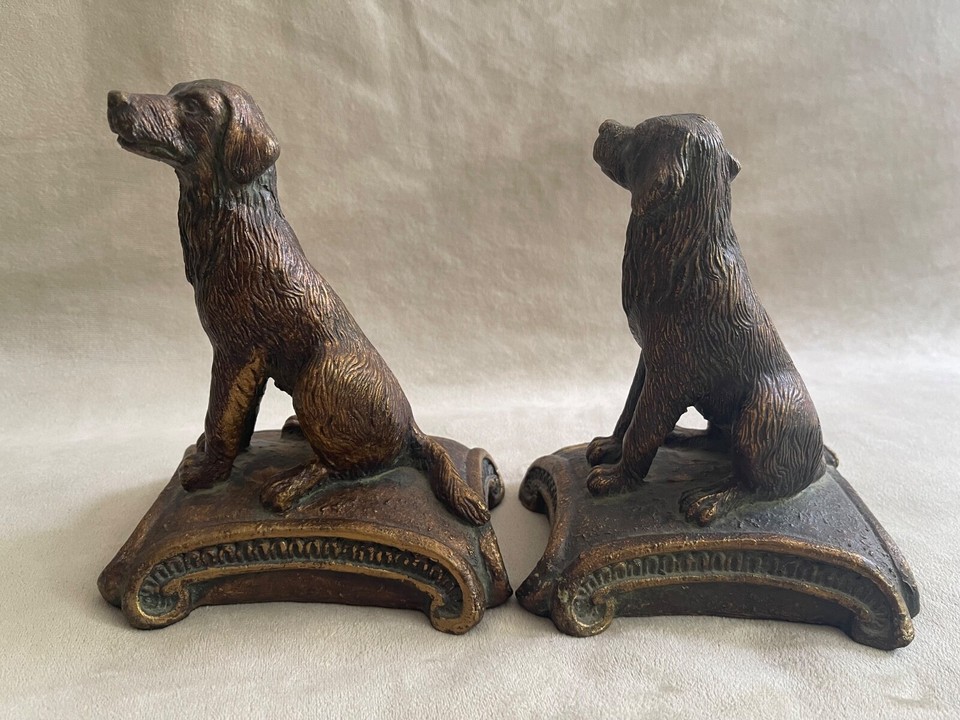 Bronze Look Gilded Sitting Dog Bookends Golden Retriever Pair 7 ...