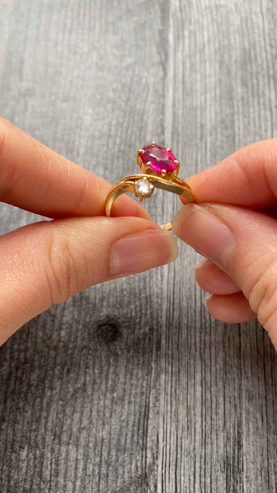 Vintage 18K Gold, Diamond, and Man-Made Ruby Wrap Ring | eBay